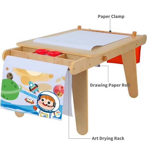 MEEDEN Kids Table and Chair Set, Kids Art Table with 2 Stools, Storage Bag & Paper Roll, Kids Desk & Chair Set, Craft Table and Chairs for Toddlers, Toddler Wooden Table,[50''L×23.6''W×22.5''H]