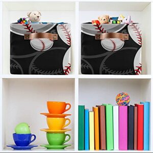 Canvas Storage Basket Baseball Sport Pattern Storage Bins Collapsible Organizer with Handles for Cupboards Shelves Nursery Wardrobe Clothes Toys Laundry Children Room