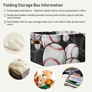 Canvas Storage Basket Baseball Sport Pattern Storage Bins Collapsible Organizer with Handles for Cupboards Shelves Nursery Wardrobe Clothes Toys Laundry Children Room