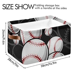 Canvas Storage Basket Baseball Sport Pattern Storage Bins Collapsible Organizer with Handles for Cupboards Shelves Nursery Wardrobe Clothes Toys Laundry Children Room