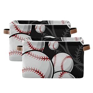 Canvas Storage Basket Baseball Sport Pattern Storage Bins Collapsible Organizer with Handles for Cupboards Shelves Nursery Wardrobe Clothes Toys Laundry Children Room