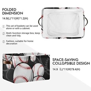 Canvas Storage Basket Baseball Sport Pattern Storage Bins Collapsible Organizer with Handles for Cupboards Shelves Nursery Wardrobe Clothes Toys Laundry Children Room