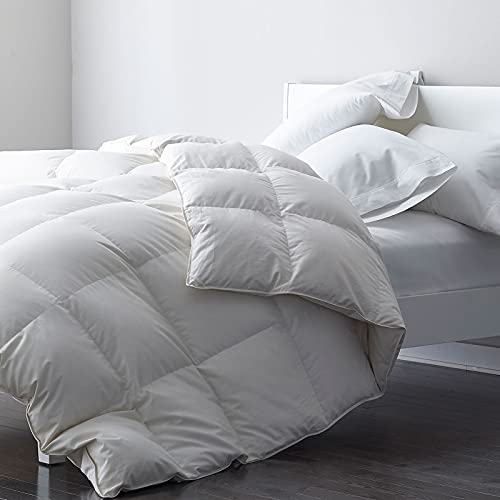 DWR Lightweight Feather Down Comforter Queen, 100% Cotton Cover, Summer Warm Weather Bed Quilt, Thin All-Season Duvet Insert for Hot Sleepers (Ivory White, 90x90)