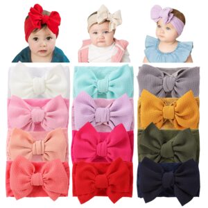 cinaci 12 pack oversized colorful solid stretchy nylon headbands with big bow large knot hair bows soft elastic hair bands hair accessories wide headwraps for newborn baby girls infants toddlers kids