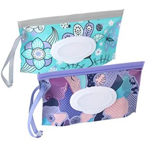 febsnow 2 pack baby wipe dispenser,reusable portable wipe holder,baby wipes container,travel baby wipes,refillable wet wipe pouch(floral)