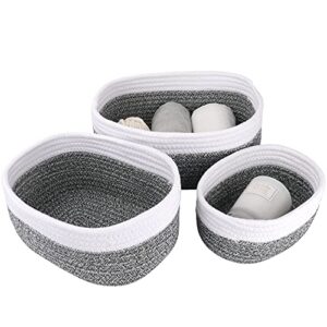 la jolie muse rope storage baskets for organizing, multipurpose collapse storage basket set of 3, medium cotton basket bins for shelves nursery baby toys, white & gray