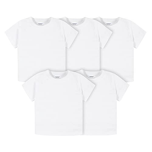 Gerber Baby Toddler 5-Pack Solid Short Sleeve T-Shirts Jersey 160 GSM, White, 3T