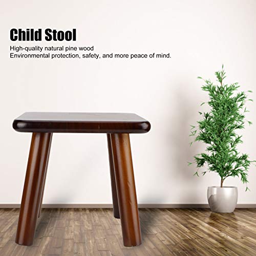 Wooden Stool, Natural Pine Wood Safety Stable Toddler Stool Chair Strong Load‑Bearing Rounded Corners Smooth Child Step Stool for Living Room Bathroom Bedroom Garden Balcony(Square Nut‑Brown)