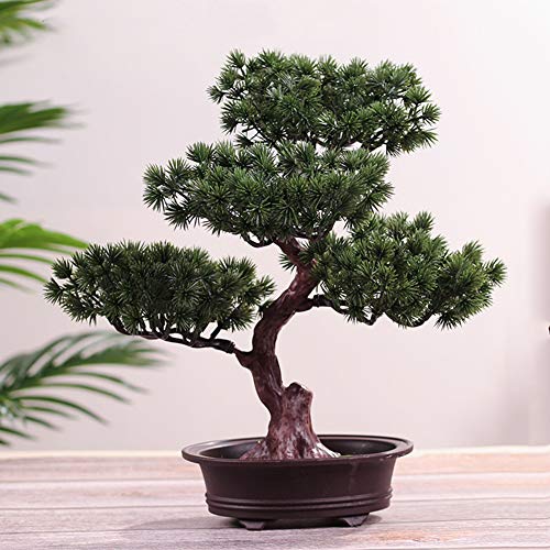 Artificial Bonsai Pine Tree, 11Inch Faux Potted Plant Desk Display Fake Tree Pot Ornaments, Japanese Cedar Bonsai Plant for Home, Office Decoration