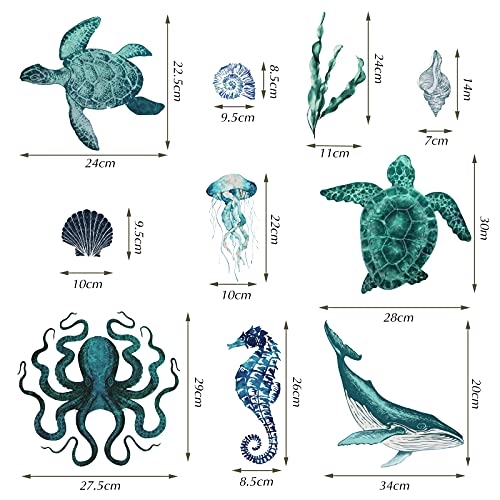 Art Ocean Wall Decals Ocean Stickers Under The Sea Wall Decals Nautical Beach Sea Turtle Seahorse Wall Sticker Removable Peel and Stick for Kids Baby Bedroom Living Room Bathroom Office