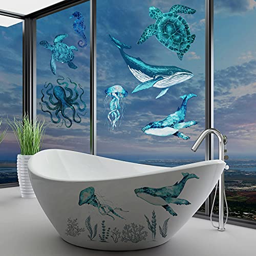 Art Ocean Wall Decals Ocean Stickers Under The Sea Wall Decals Nautical Beach Sea Turtle Seahorse Wall Sticker Removable Peel and Stick for Kids Baby Bedroom Living Room Bathroom Office