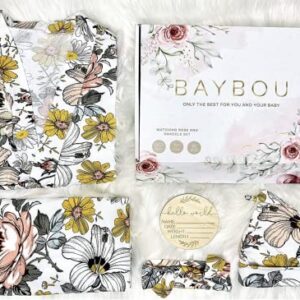 Baybou Robe and Swaddle Set Matching Mommy and Me Set Baby Girl Swaddle Blanket Gift 5-Piece Set Hospital Robe (Vintage Floral, L/XL)