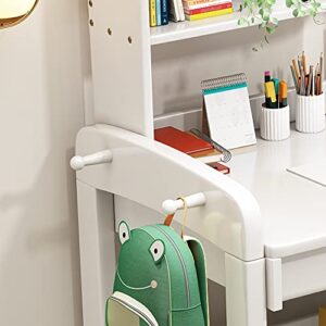 BALANBO Kids Desk with Drawer and Bookshelf Wooden Children’s Media Desk Student's Study Computer Workstation and Writing Table (White)