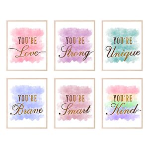 homanga girls room decor posters, kids room wall art, girls room wall decor, posters for teen girls room, girls wall decor prints for bedroom, nursery room, playroom (set of 6, 8x10 inch, unframed)