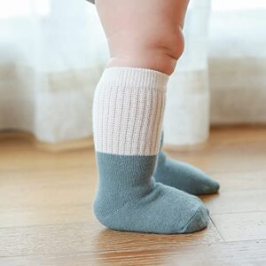 J Poqobog Toddler Baby Girls Boys Cozy Socks 8 Pack Kids Grip Knee-high Socks set Non Slip/Anti Skid