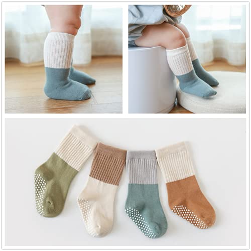 J Poqobog Toddler Baby Girls Boys Cozy Socks 8 Pack Kids Grip Knee-high Socks set Non Slip/Anti Skid