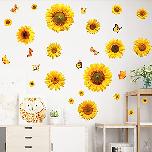 56Pcs Sunflower Butterfly Sticker Sunflower Stickers for Walls Car Sunflower Decorations for Room Yellow Flowers Wall Decor Wall Decor Living Room Stickers for Window