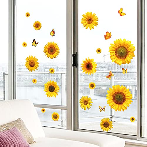 56Pcs Sunflower Butterfly Sticker Sunflower Stickers for Walls Car Sunflower Decorations for Room Yellow Flowers Wall Decor Wall Decor Living Room Stickers for Window