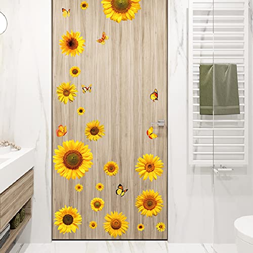 56Pcs Sunflower Butterfly Sticker Sunflower Stickers for Walls Car Sunflower Decorations for Room Yellow Flowers Wall Decor Wall Decor Living Room Stickers for Window