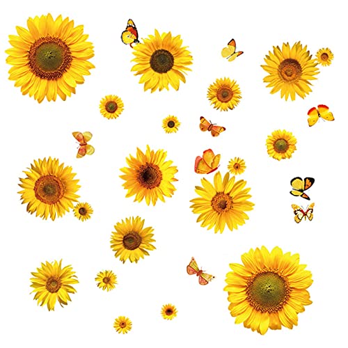 56Pcs Sunflower Butterfly Sticker Sunflower Stickers for Walls Car Sunflower Decorations for Room Yellow Flowers Wall Decor Wall Decor Living Room Stickers for Window