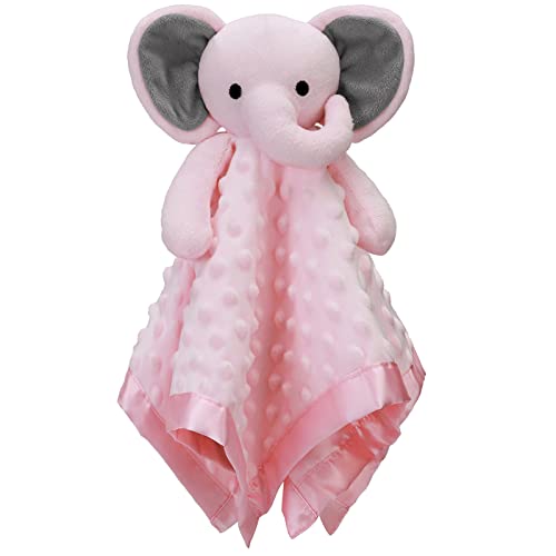 Pro Goleem Elephant Security Blanket with Stuffed Animal Snuggle Toy Lovey Soft Lovie Baby Registry Search Baby Girl Gifts for Infant and Toddler Pink 16 Inch