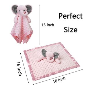 Pro Goleem Elephant Security Blanket with Stuffed Animal Snuggle Toy Lovey Soft Lovie Baby Registry Search Baby Girl Gifts for Infant and Toddler Pink 16 Inch