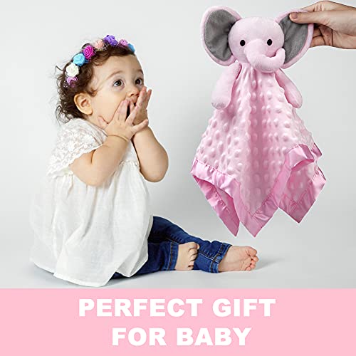 Pro Goleem Elephant Security Blanket with Stuffed Animal Snuggle Toy Lovey Soft Lovie Baby Registry Search Baby Girl Gifts for Infant and Toddler Pink 16 Inch