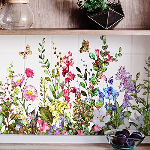 Flower Wall Decals Large Flower Clusters Butterfly Greenery Wall Sticker Removable Christmas Peel and Stick Art Murals for Kids Room Nursery Classroom Bedroom Living Room Home (19.69 x 27.56 Inch)