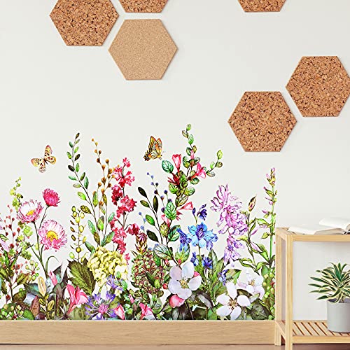 Flower Wall Decals Large Flower Clusters Butterfly Greenery Wall Sticker Removable Christmas Peel and Stick Art Murals for Kids Room Nursery Classroom Bedroom Living Room Home (19.69 x 27.56 Inch)