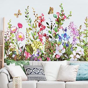 Flower Wall Decals Large Flower Clusters Butterfly Greenery Wall Sticker Removable Christmas Peel and Stick Art Murals for Kids Room Nursery Classroom Bedroom Living Room Home (19.69 x 27.56 Inch)