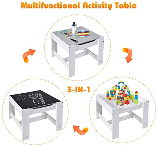 MAT Expert Kids Table & Chair Set, 3 in 1 Children Activity Desk Sets with Storage Drawer, Detachable Blackboard, Multifunctional Toddlers Entertainment Set Ideal for Painting, Reading & Writing