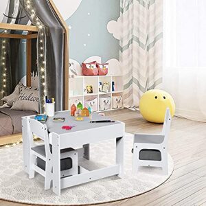 MAT Expert Kids Table & Chair Set, 3 in 1 Children Activity Desk Sets with Storage Drawer, Detachable Blackboard, Multifunctional Toddlers Entertainment Set Ideal for Painting, Reading & Writing