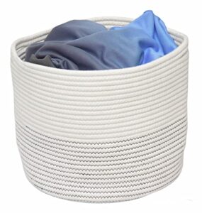 lorfa cotton rope storage basket - woven laundry baskets for blanket, baby toy storage basket with hidden handle, nursery basket, 12 by 11 inch (12x11 inch , grey line)