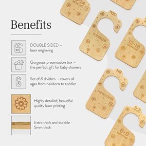 Baby Closet Dividers (Floral) by Eli with Love - 8 Premium Wood Double Sided Baby Closet Size Dividers - Ideal Baby Clothes Dividers for Closet – Organize Nursery Closet Hangers by Size/Age