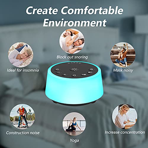 Color Noise Sound Machines with 10 Colors Night Light 25 Soothing Sounds and Sleep White Noise Machine 32 Volume Levels 5 Timers Adjustable Brightness Memory Function for Adults Kids Baby (Black)