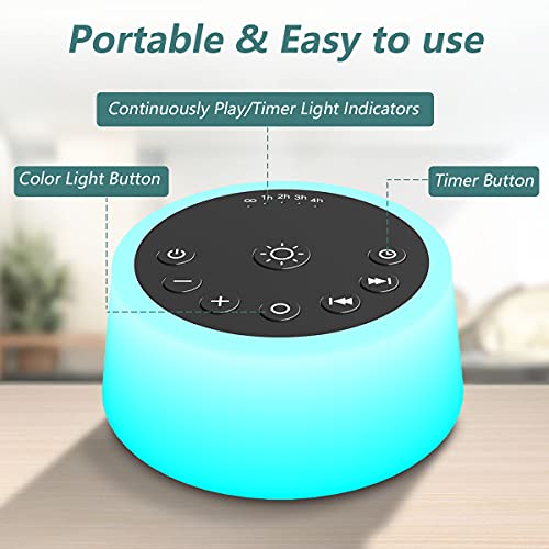 Color Noise Sound Machines with 10 Colors Night Light 25 Soothing Sounds and Sleep White Noise Machine 32 Volume Levels 5 Timers Adjustable Brightness Memory Function for Adults Kids Baby (Black)