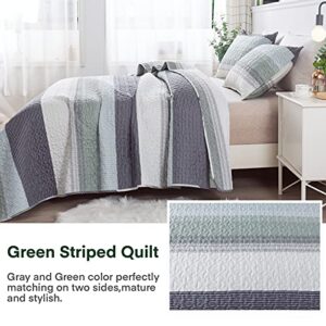 Andency Stripe Quilt Set King(106x96Inch), 3 Pieces (1 Striped Quilt and 2 Pillowcases) Mint Green Patchwork Bedspread Coverlet, Soft Lightweight Microfiber Quilted Bedding Set