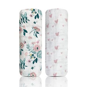 modern baby muslin swaddle blankets newborn 2 pack soft baby wraps for baby girl 100% cotton, white floral