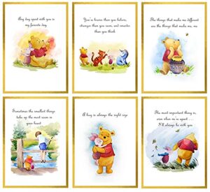 tinymollo winnie the pooh wall decor – unframed set of 6 prints, 8x10 inch, hand painted nursery wall decor for boys and girls, kids, baby’s nursery decor playroom classic pooh bear friends piglet