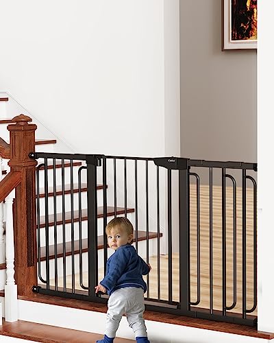 Mom's Choice Awards Winner-Cumbor 29.7-57" Baby Gate for Stairs, Extra Wide Dog Gate for Doorways, Pressure Mounted Walk Through Safety Child Gate for Kids Toddler, Tall Pet Puppy Fence Gate, Black