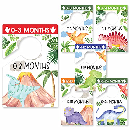 6 Baby Closet Size Dividers Boy - Dinosaur Baby Closet Dividers by Month, Baby Closet Organizer for Nursery Organization, Baby Essentials for Newborn Essentials Baby Boy, Nursery Closet Dividers Boy