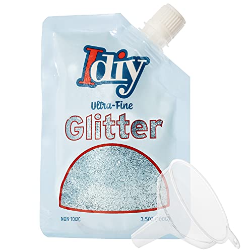 iDIY Ultra Fine Glitter (100g, 3.5 oz Pouch) w Easy-Pour Bag & Funnel- Steel Blue Extra Fine-Non-Toxic, DIY Arts & Crafts, School Projects, Festivals, Sparkle Decorations, Resin, Gift, Summer Camp