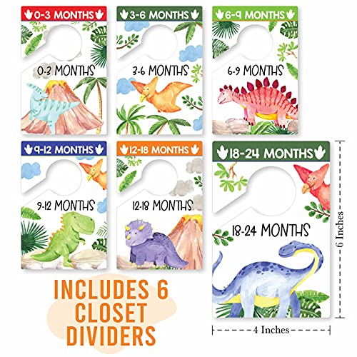 6 Baby Closet Size Dividers Boy - Dinosaur Baby Closet Dividers by Month, Baby Closet Organizer for Nursery Organization, Baby Essentials for Newborn Essentials Baby Boy, Nursery Closet Dividers Boy