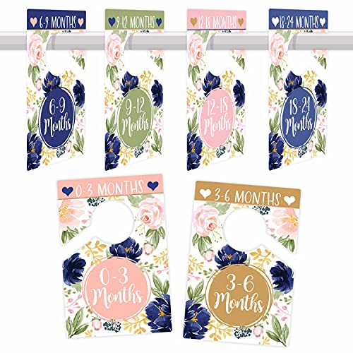 6 Floral Baby Closet Size Dividers Baby Girl - Baby Essentials for Newborn Essentials Baby Girl, Baby Closet Dividers by Month, Baby Closet Organizer for Nursery Organization, Nursery Closet Dividers