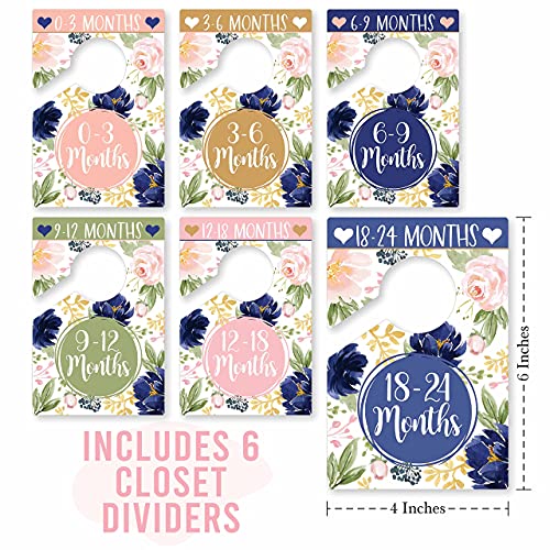 6 Floral Baby Closet Size Dividers Baby Girl - Baby Essentials for Newborn Essentials Baby Girl, Baby Closet Dividers by Month, Baby Closet Organizer for Nursery Organization, Nursery Closet Dividers