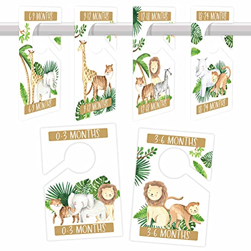 6 Hanger Dividers Baby Closet Size Dividers - Safari Baby Closet Dividers, Baby Closet Organizer For Nursery Organization, Baby Essentials For Newborn Essentials, Nursery Closet Dividers Girl or Boy