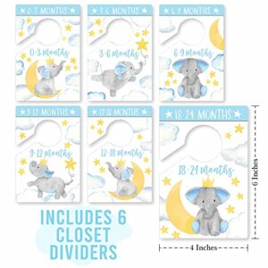 6 Baby Closet Size Dividers Boy - Elephant Baby Closet Dividers by Month, Baby Closet Organizer for Nursery Organization, Baby Essentials for Newborn Essentials Baby Boy, Nursery Closet Dividers Boy