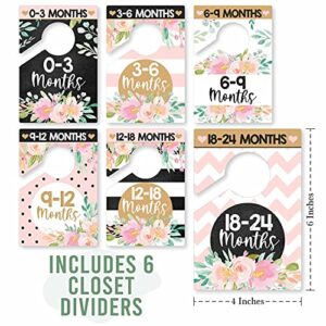 6 Baby Closet Size Dividers Baby Girl - Floral Baby Closet Dividers By Month, Baby Closet Organizer For Nursery Organization, Baby Essentials For Newborn Essentials Baby Girl, Nursery Closet Dividers