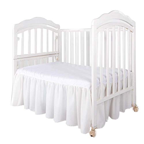 Impeccable Bedding Crib Bed Skirt Dust Ruffle, Standard Size Ruffled Bed Corners, 100 Microfiber Nursery Crib Toddler Bedding Skirt Gathered Baby Boys or Girls, 14 Drop (White), 28 x 5214 Drop