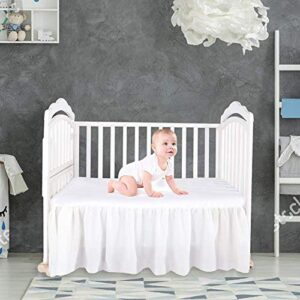 Impeccable Bedding Crib Bed Skirt Dust Ruffle, Standard Size Ruffled Bed Corners, 100 Microfiber Nursery Crib Toddler Bedding Skirt Gathered Baby Boys or Girls, 14 Drop (White), 28 x 5214 Drop